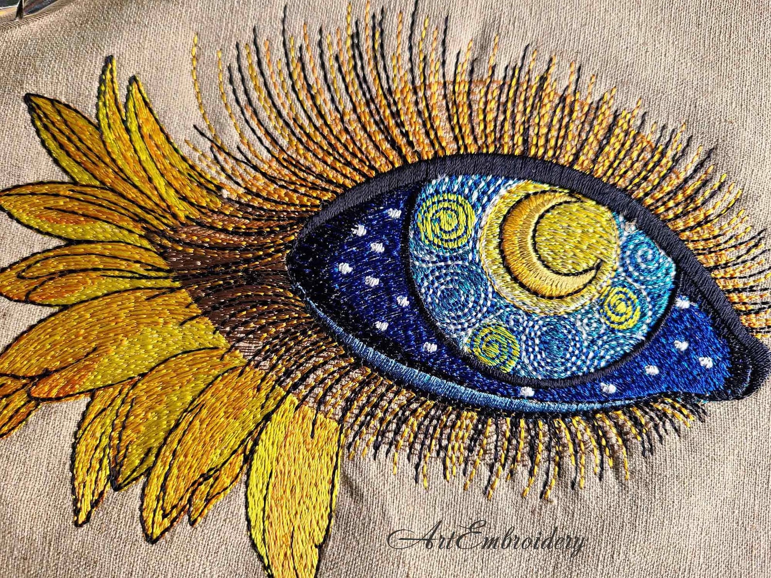 Starry Night Eye Machine Embroidery Design: Van Gogh Art (4x5, 5x7, 6x8 ...
