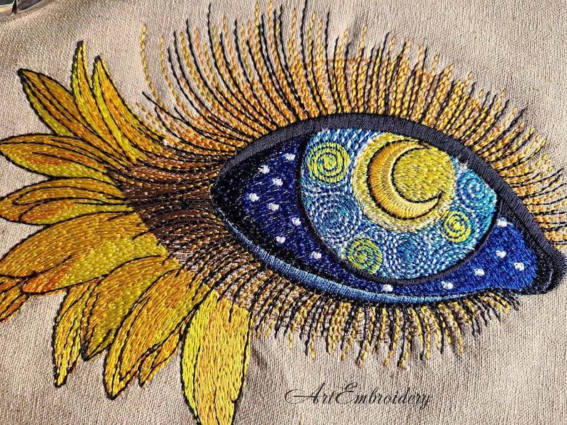 Starry Night Eye Machine Embroidery Design: Van Gogh Art (4x5, 5x7, 6x8 ...