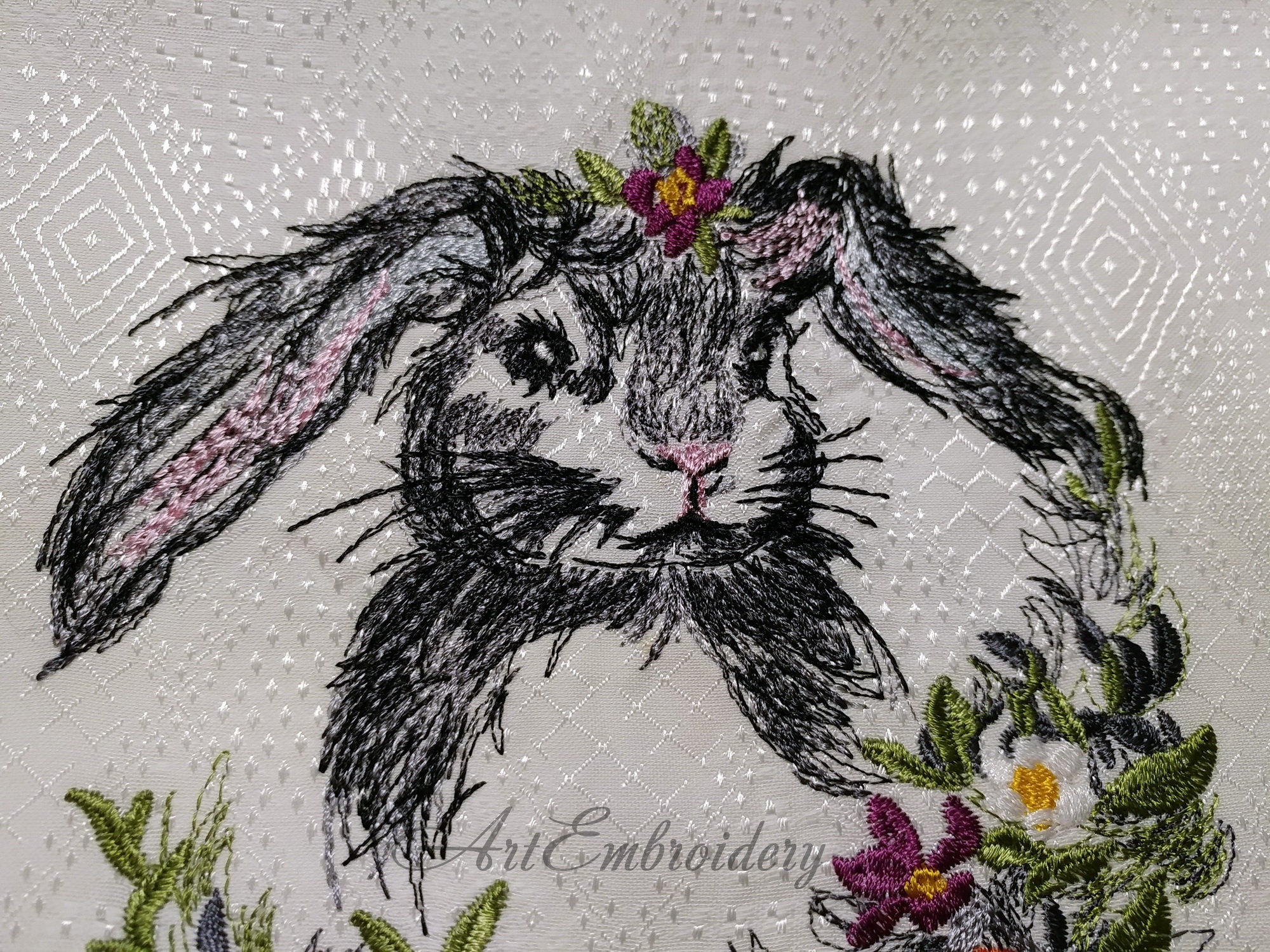 Floral Bunny Machine Embroidery Design 4 Sizes - Etsy