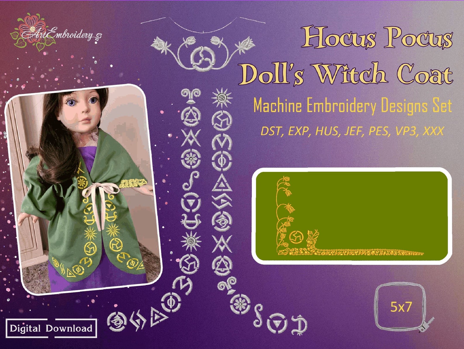 Hocus Pocus Doll's Witch Coat Machine Embroidery - Etsy