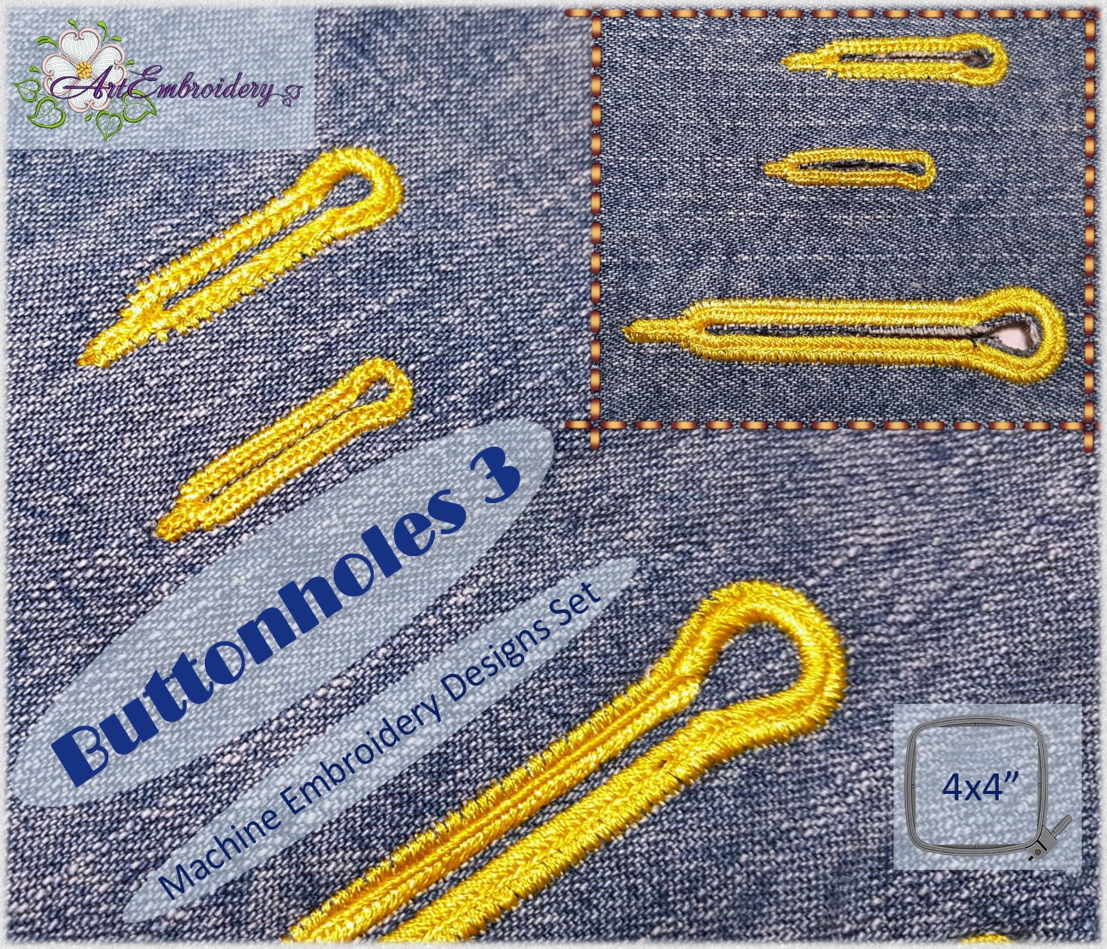 Buttonholes 3 Machine Embroidery Designs Set of Nine Sizes Eyelet ...