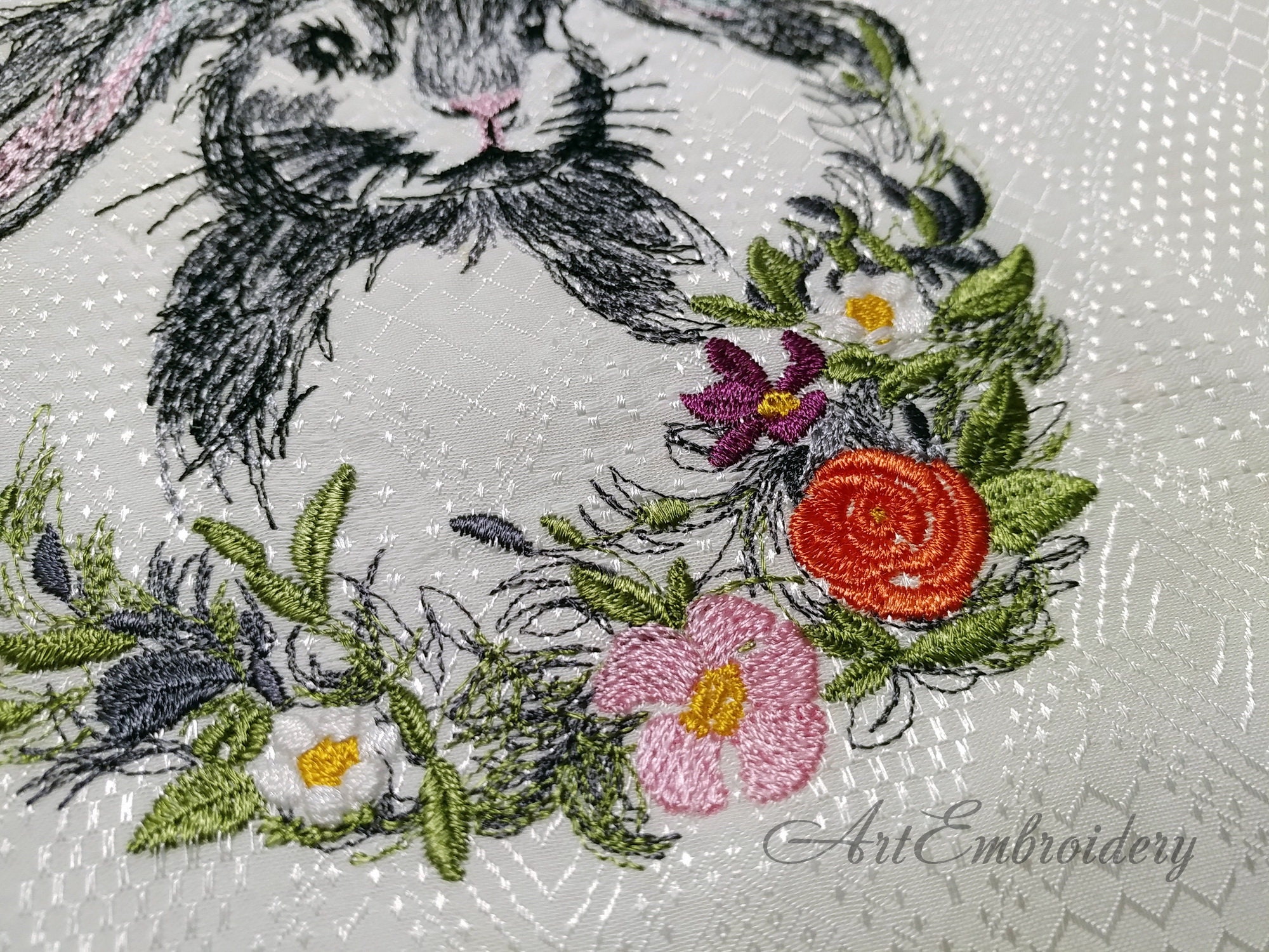 Floral Bunny Machine Embroidery Design 4 sizes | Etsy