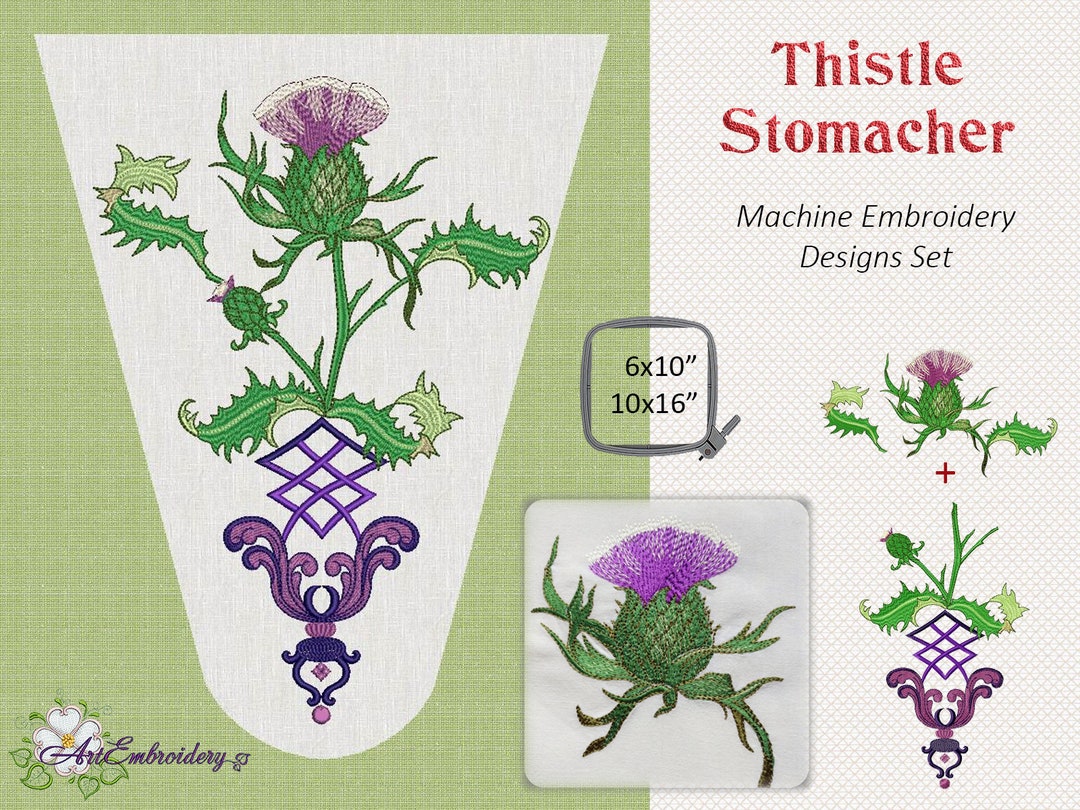 Thistle Stomacher - Machine Embroidery Design Assembled and Split Into ...