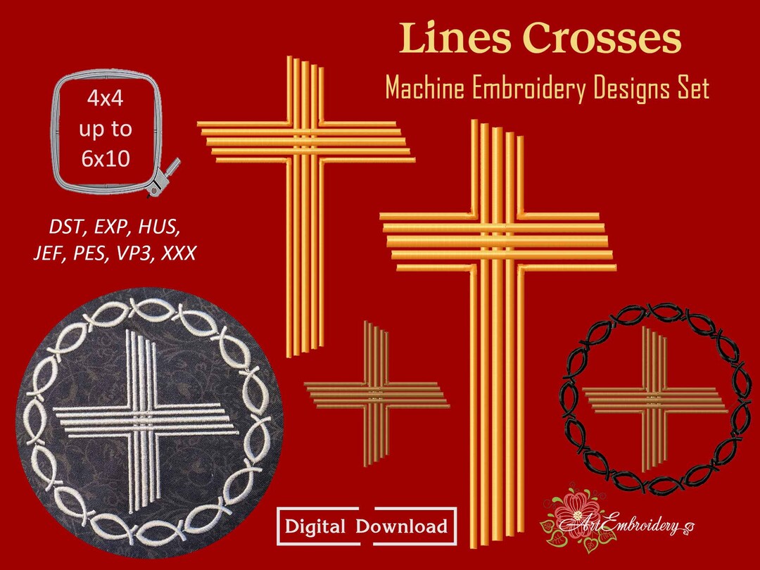 Lines Crosses Machine Embroidery Designs: Christian Religious Set ...