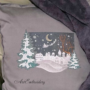 Christmas City Night Machine Embroidery Design: Festive Winter ...
