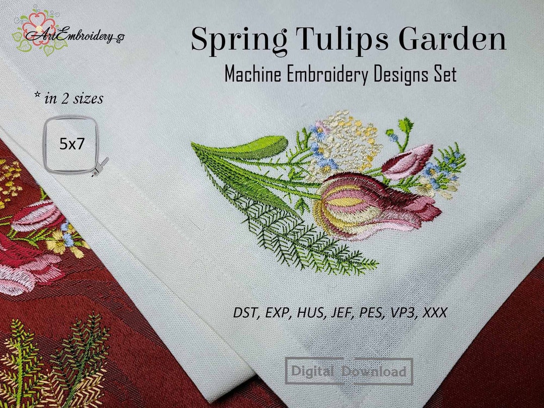 Spring Tulips Garden - Machine Embroidery Floral Designs Set in 2 Sizes ...