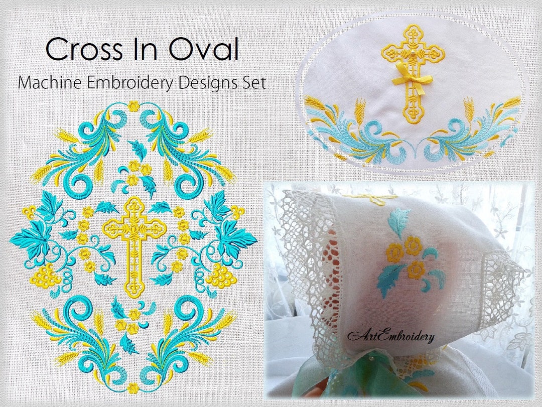 Christening Cross in Oval - Machine Embroidery Designs Set for ...