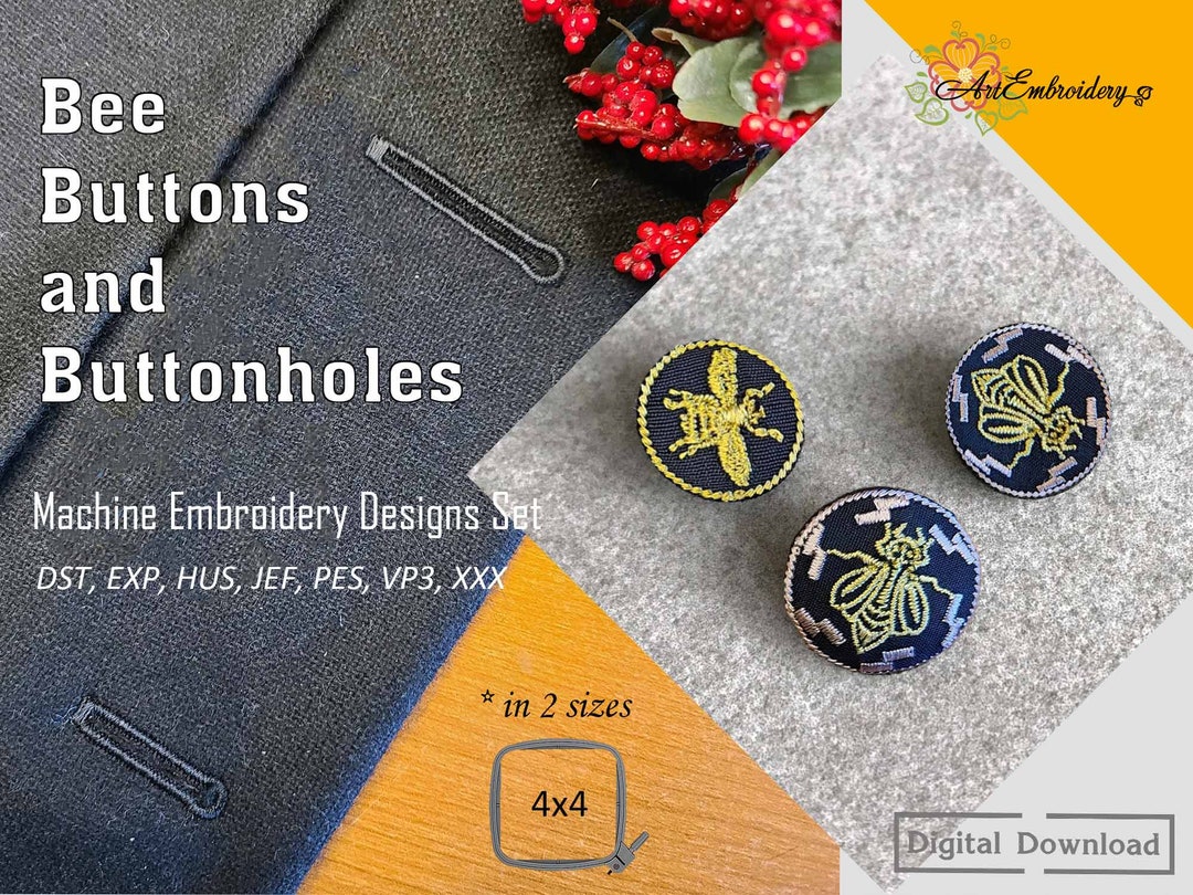Bee Buttons and Buttonholes: Machine Embroidery Designs (4x4" Hoop) - Etsy
