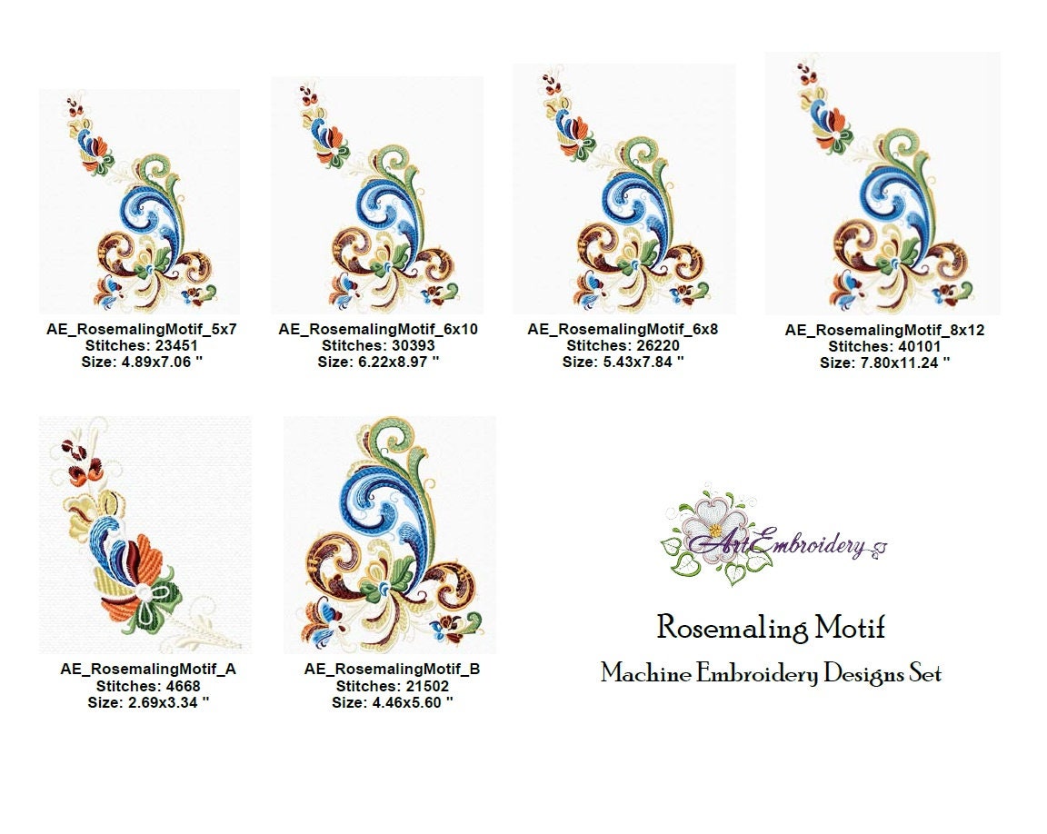 Rosemaling Motif Machine Embroidery Design Split Designs for | Etsy