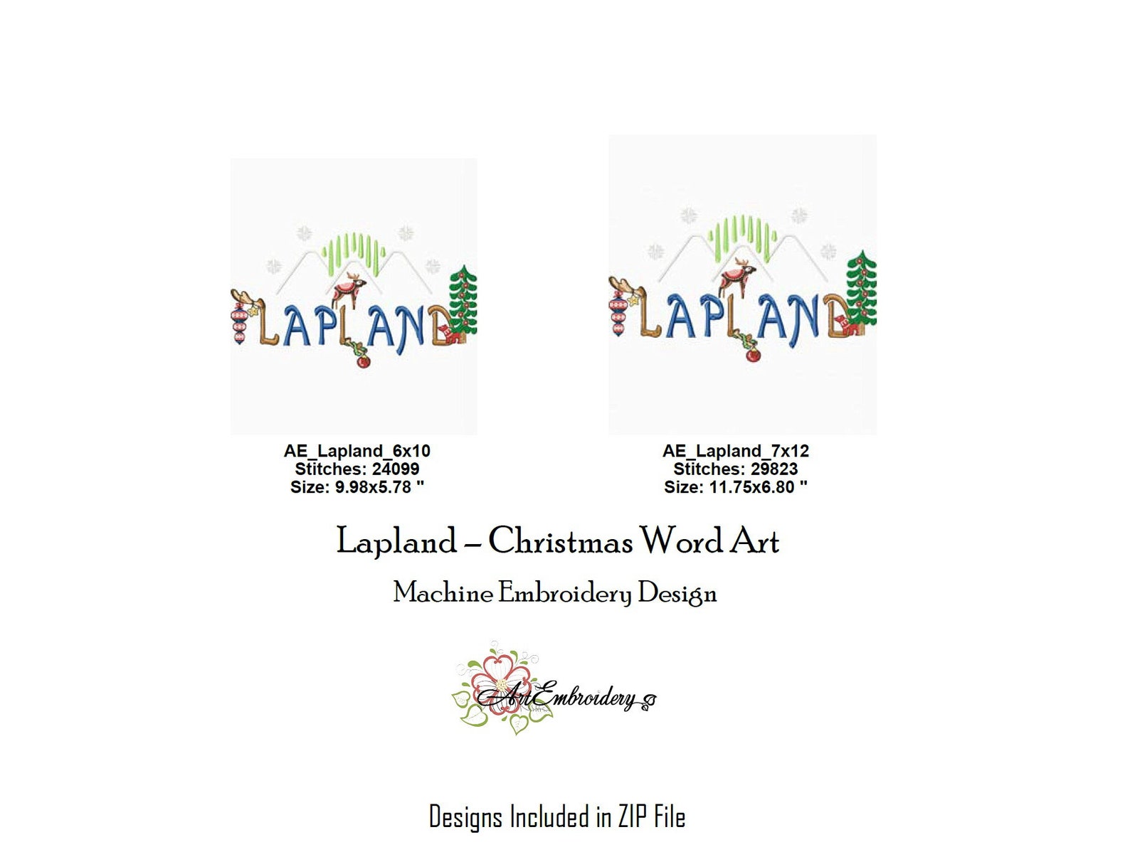 Lapland – Christmas Word Art – Machine Embroidery Scandinavian Winter ...
