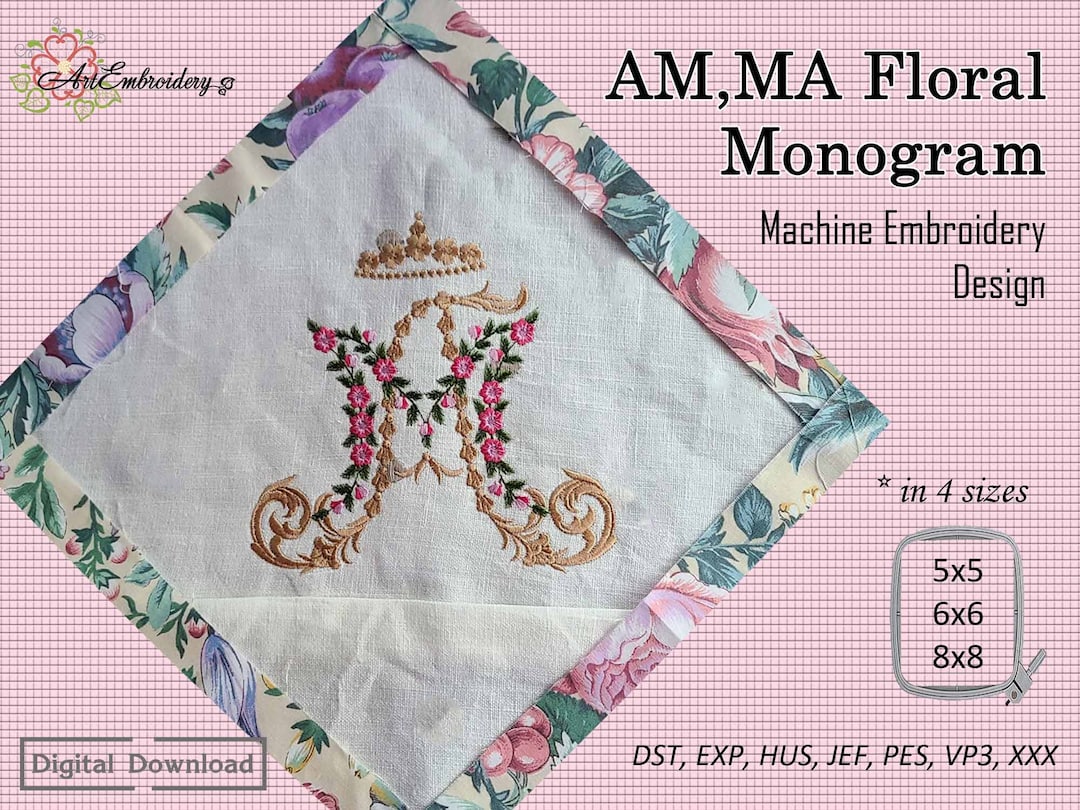 AM, MA Floral Monogram – Machine Embroidery Double Letter Initials ...