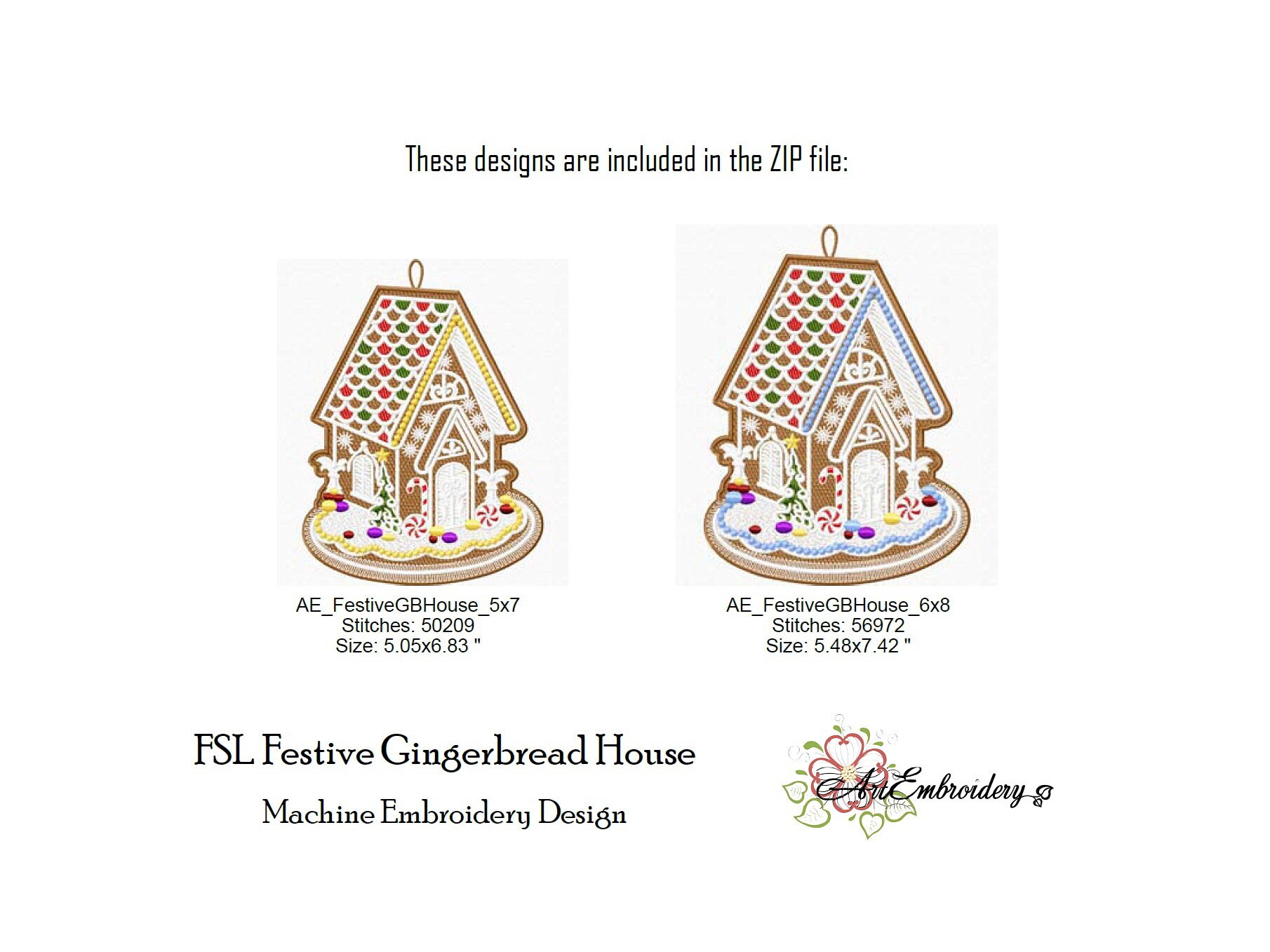 FSL Gingerbread House: Festive Lace Embroidery Design (5x7, 6x8 Hoops ...