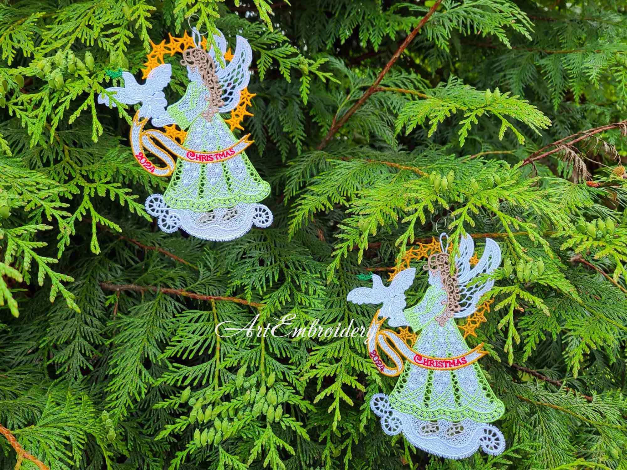 FSL Christmas Angel Machine Embroidery Design: 2024 Lace Ornament (5x7 ...