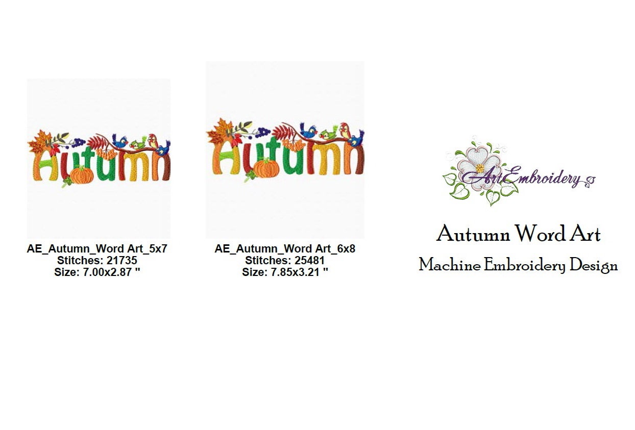 Autumn Word Art Machine Embroidery Design in 2 sizes for | Etsy