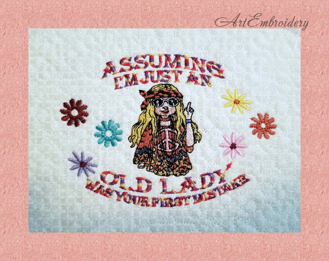 Hippie Lady Machine Embroidery Design: Iris Apfel Style (up to 8x8) - Etsy