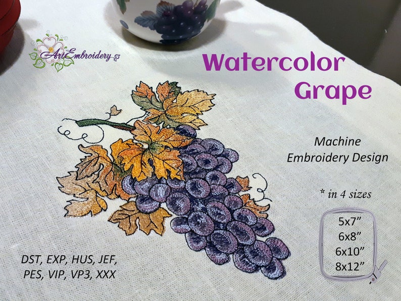 Watercolor Grape - Machine Embroidery Fruit Design in Four Sizes - Etsy