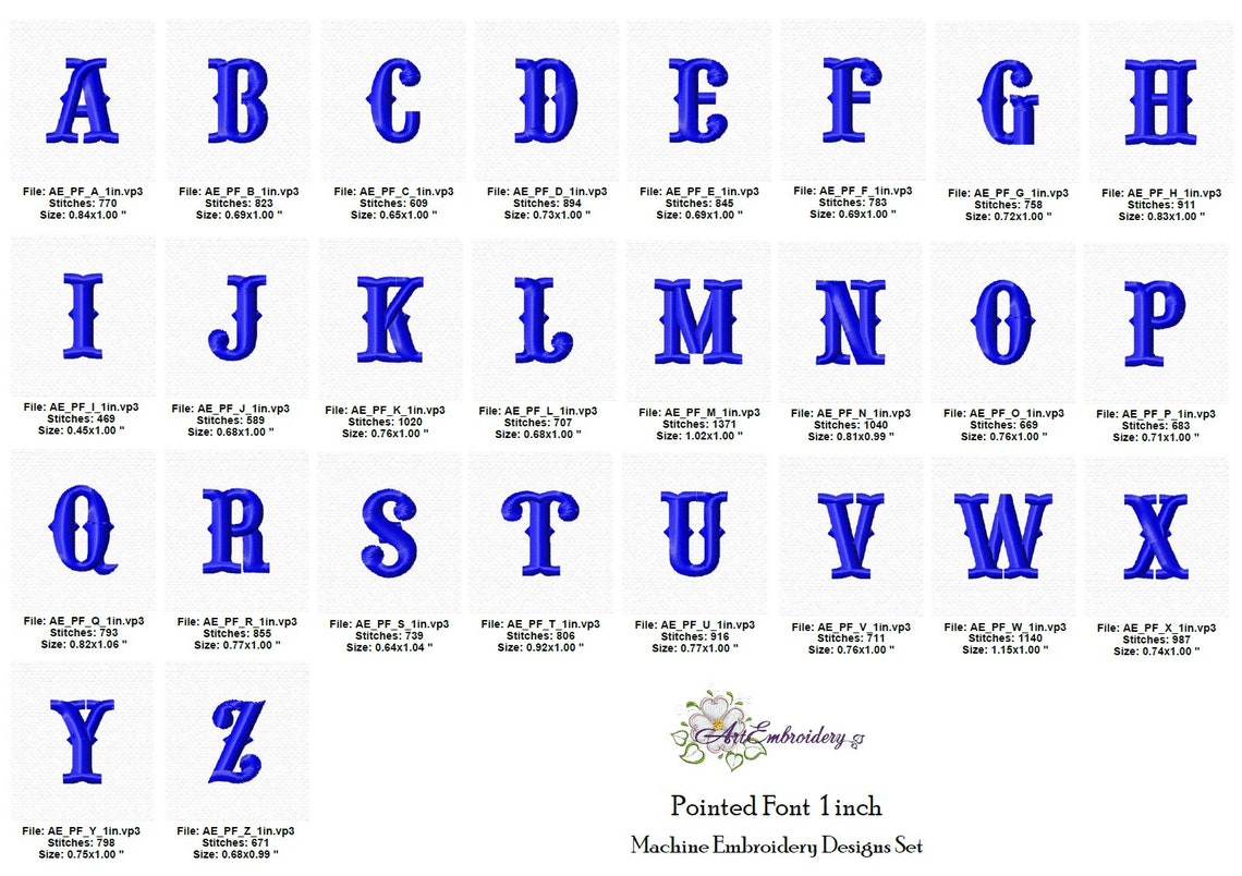 Pointed Font Machine Embroidery Designs Set in Two Sizes: | Etsy Canada
