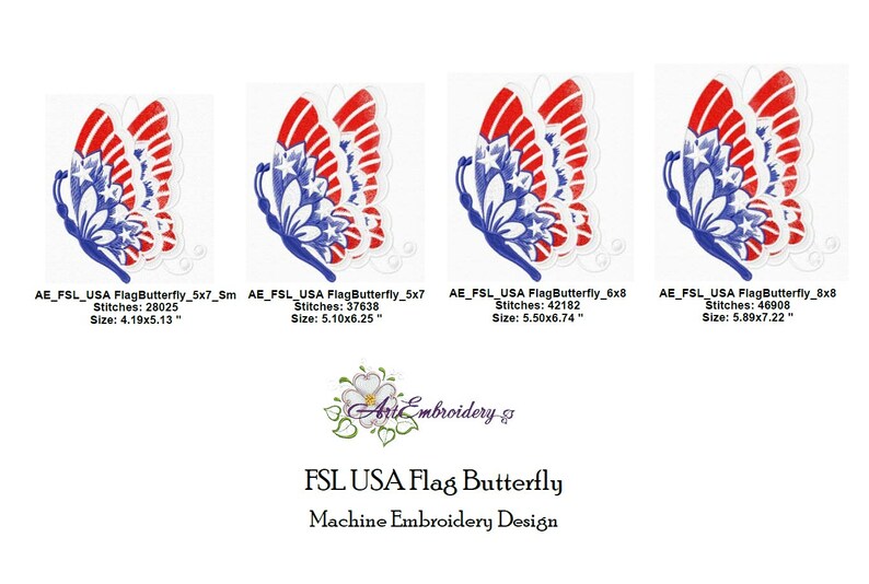 FSL USA Flag Butterfly Machine Embroidery ITH Design 4 - Etsy