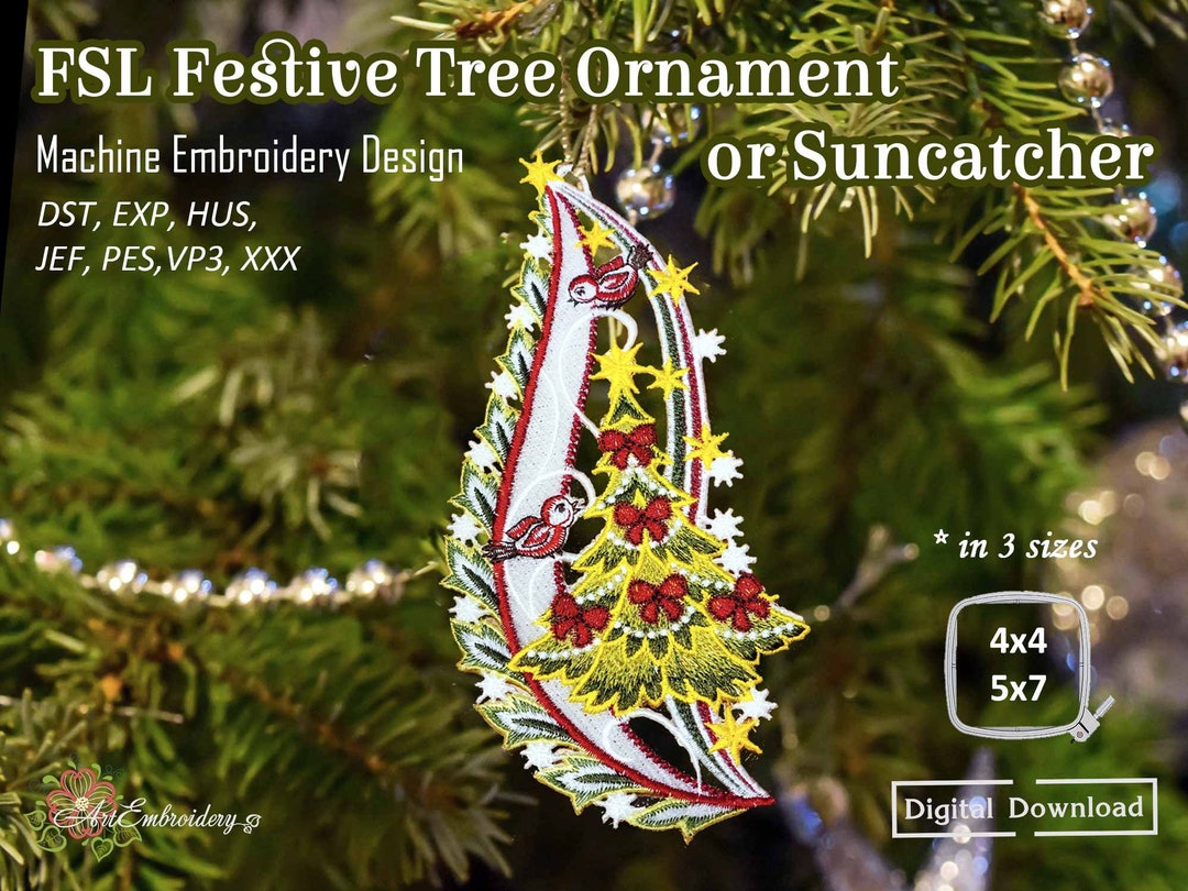 FSL Festive Tree Ornament - Machine Embroidery Lace Design, 3 Sizes ...