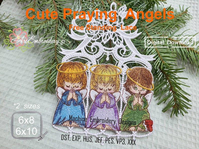 FSL Praying Angels - Machine Embroidery Design Lace Ornament, 2 Sizes ...