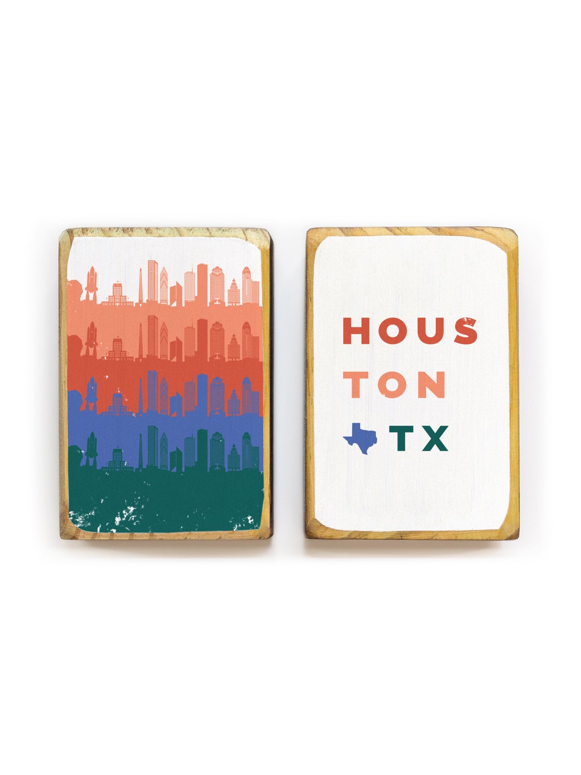 Wood Bookends With Houston Texas Retro Skyline Silhouette - Etsy