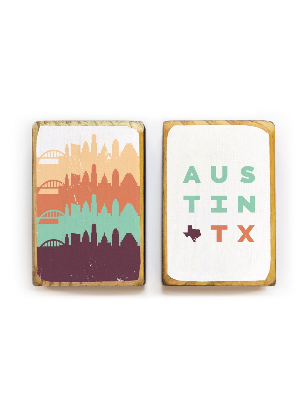 Wood Bookends With Austin Texas Retro Skyline Silhouette - Etsy