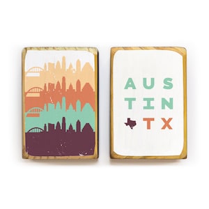 Wood Bookends With Austin Texas Retro Skyline Silhouette - Etsy
