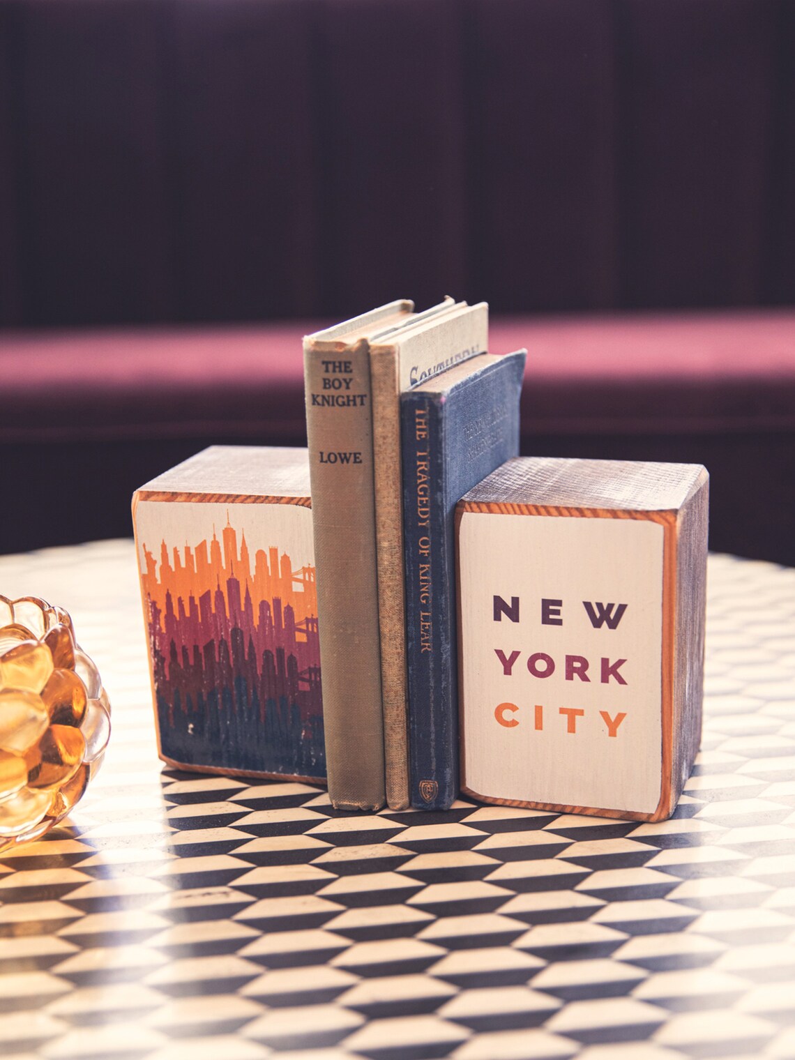 Wood Bookends With New York City New York Retro Skyline - Etsy
