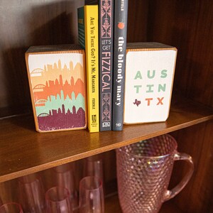 Wood Bookends With Austin Texas Retro Skyline Silhouette - Etsy