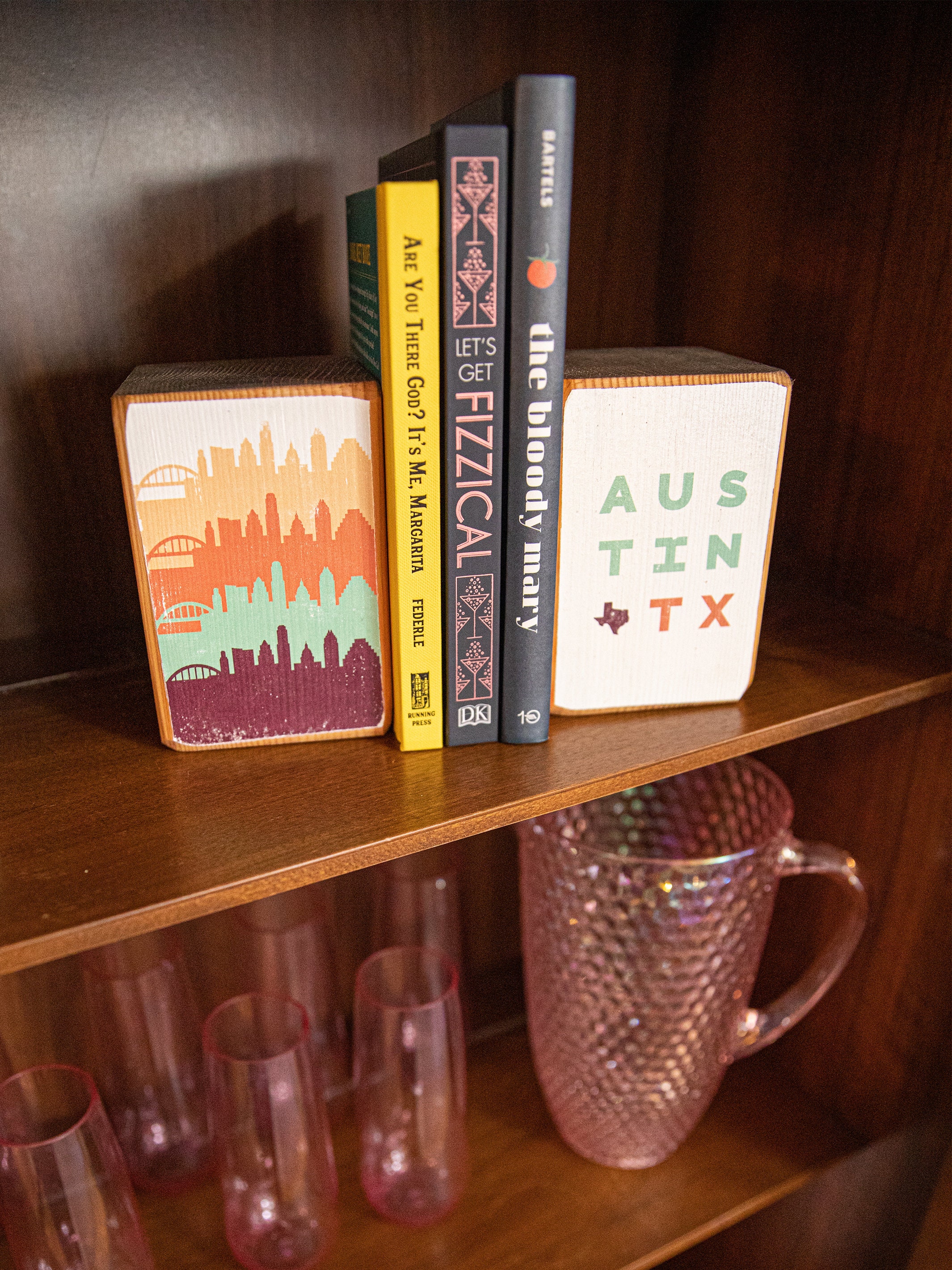 Wood bookends with Austin Texas retro skyline silhouette | Etsy