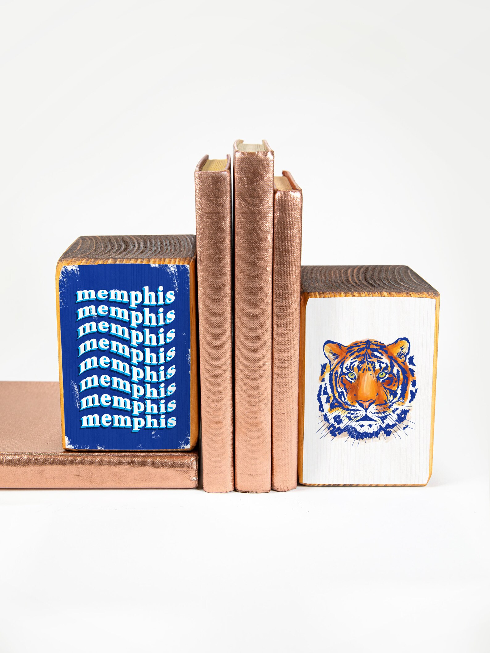 Wood Bookends With Tiger Illustration Memphis Typography - Etsy