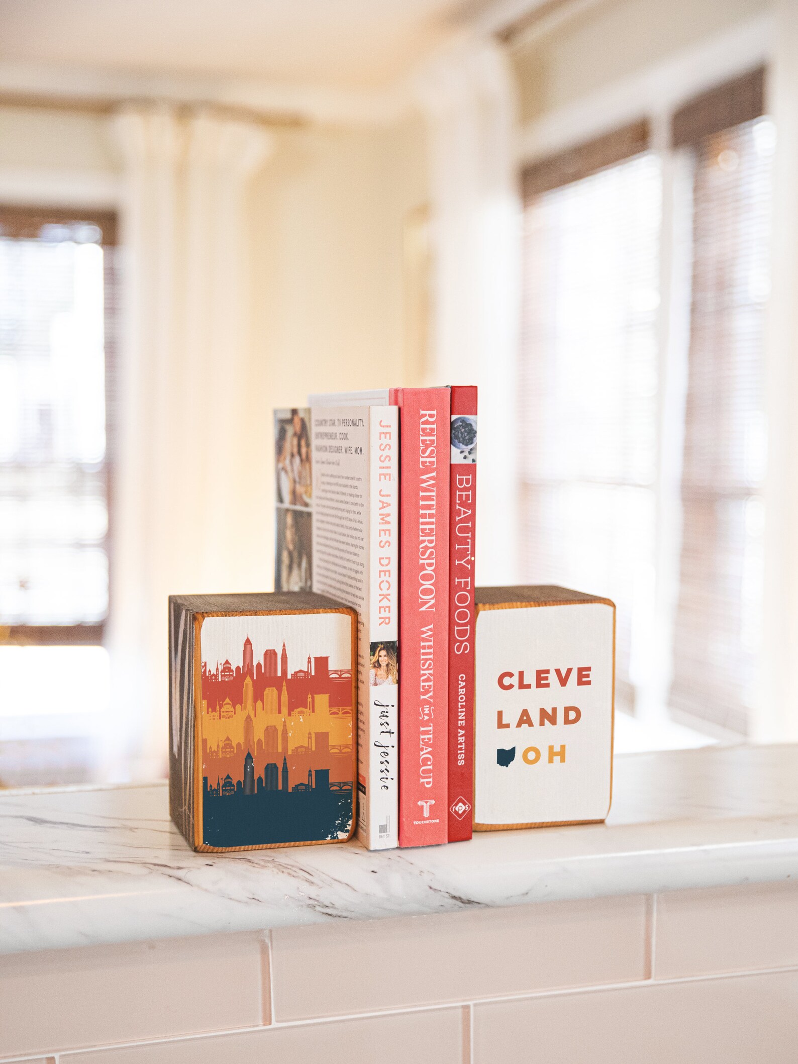 Wood bookends with Cleveland Ohio retro skyline silhouette | Etsy