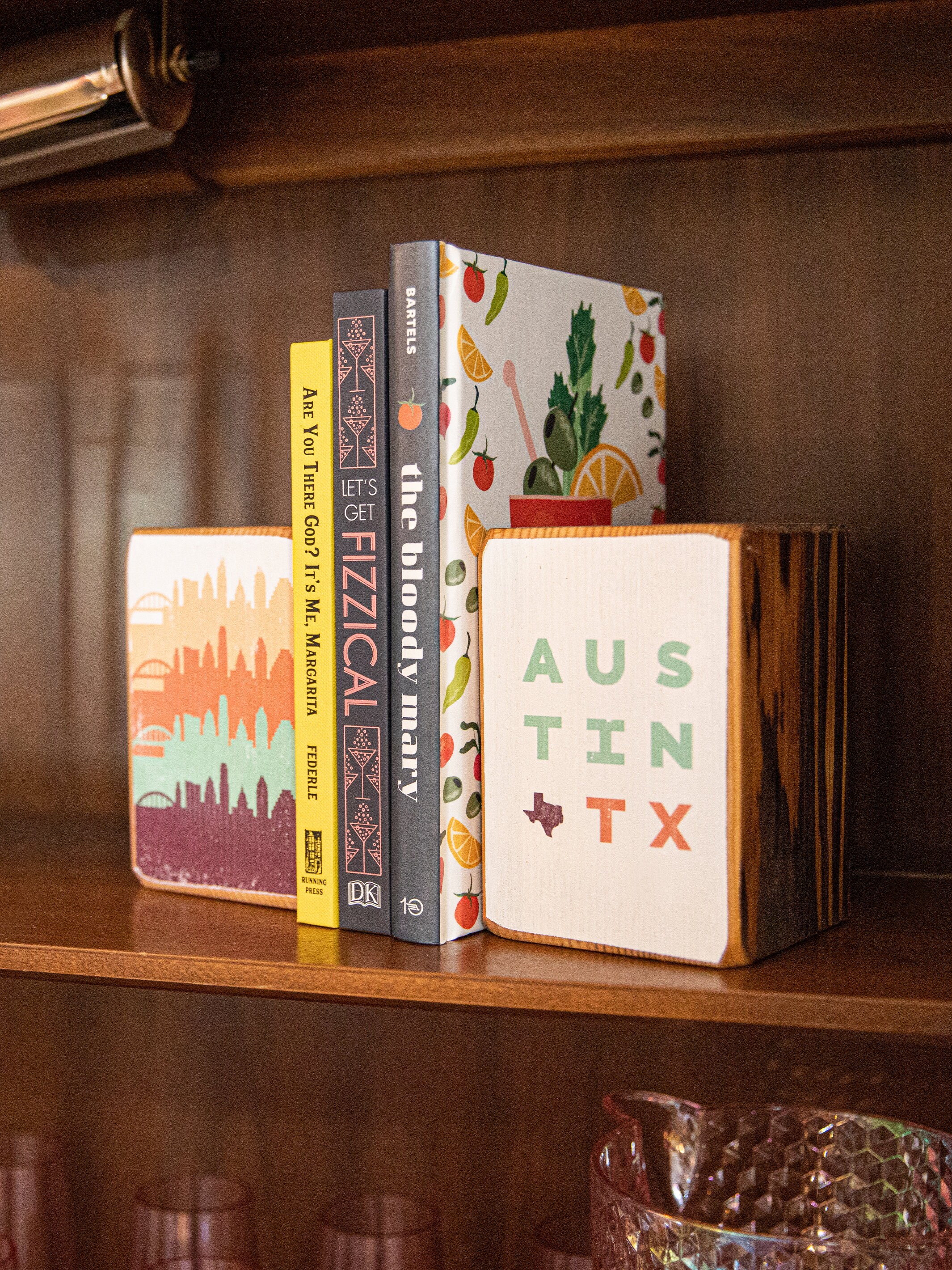 Wood bookends with Austin Texas retro skyline silhouette | Etsy