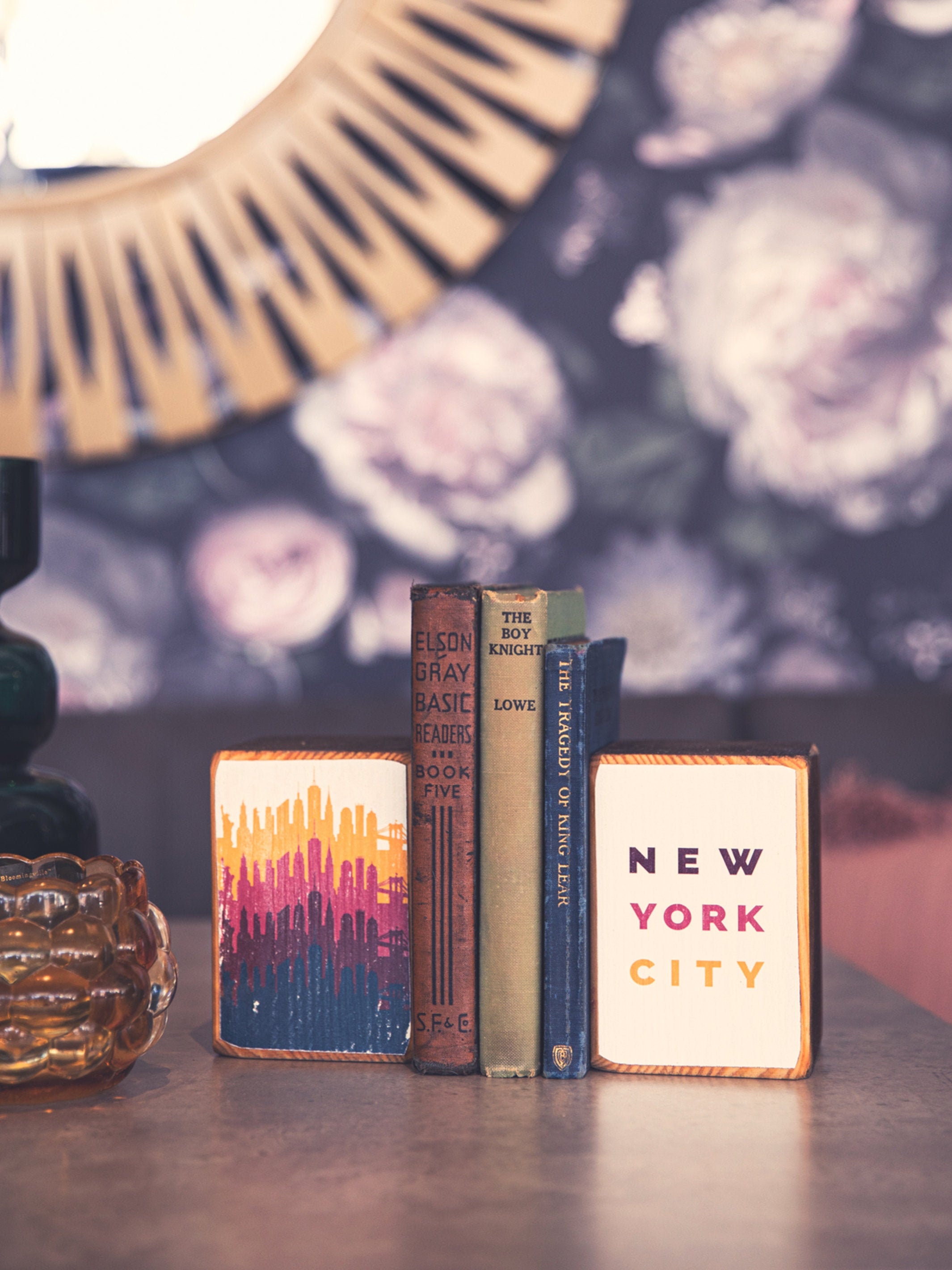 Wood Bookends With New York City New York Retro Skyline | Etsy