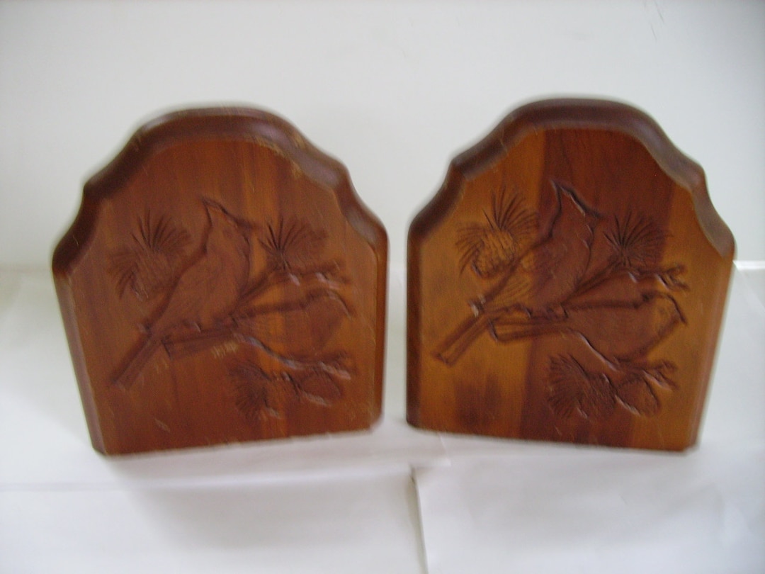 Vintage Carved Birds Wooden Bookends/cardinal Bird Bookends/vintage ...
