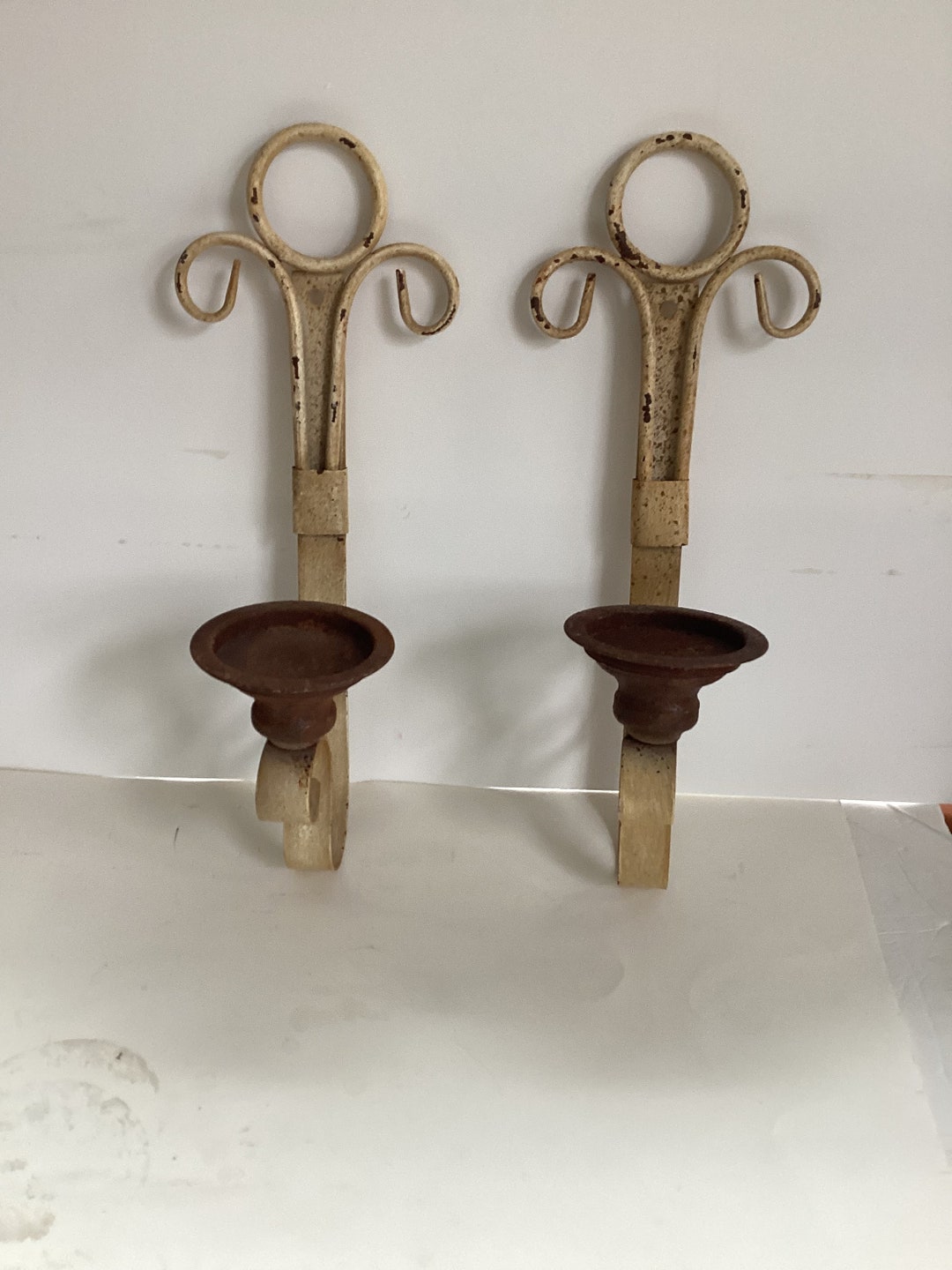 Vintage Chippy Rusty Wall Sconces Candleholder Pair/shabby Metal Wall ...