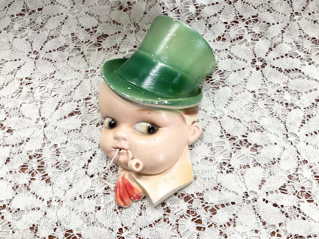 Vintage Antique Chalkware Plaster Boy With Top Hat String Holder ...