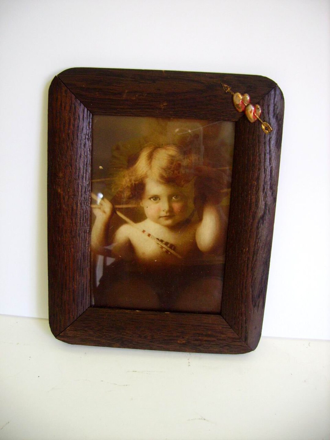 Antique cupid Awake Print in Original Antique Frame With Hearts and ...