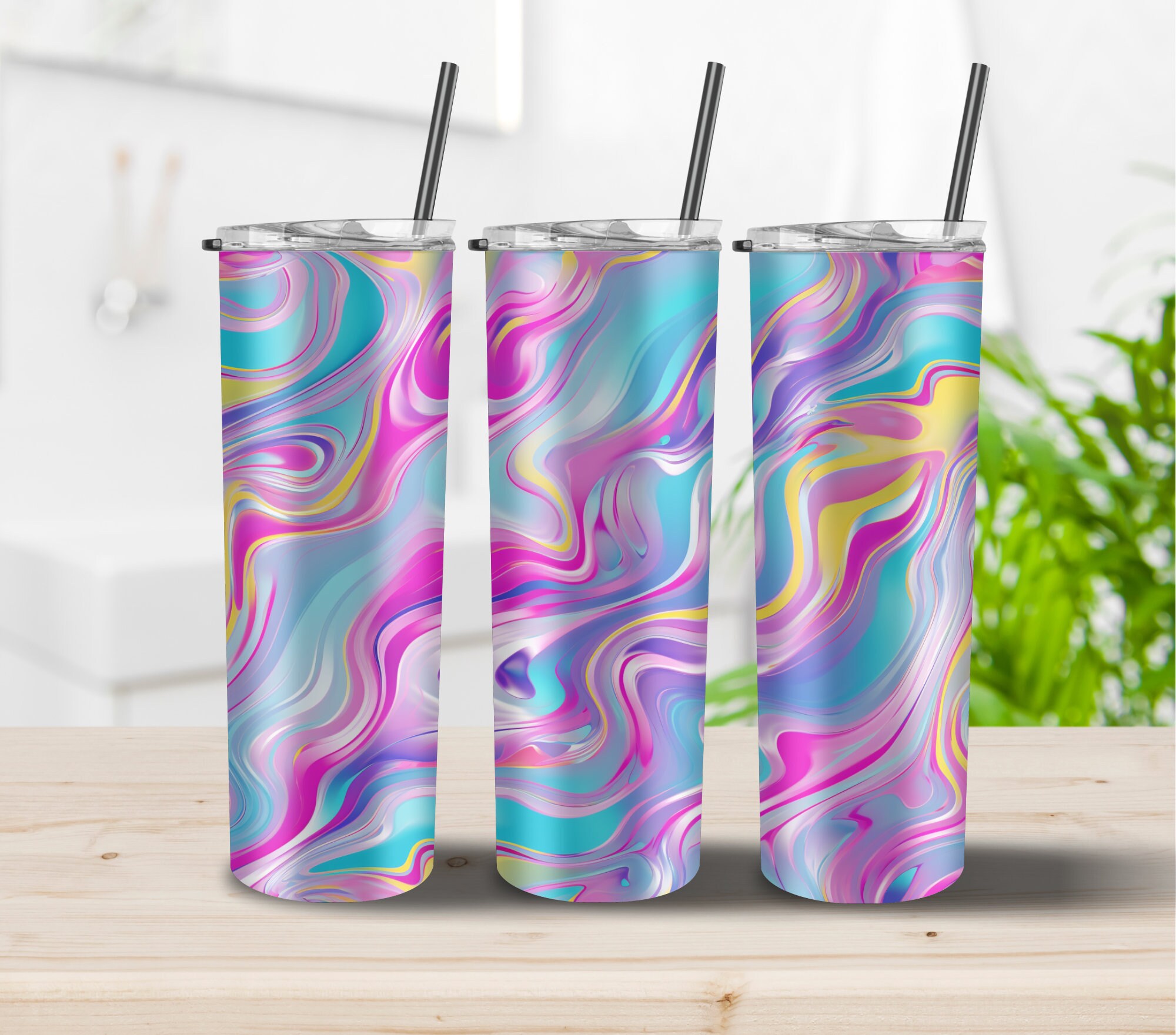 Y2k Neon Rainbow Swirl Color Splash 20 Oz Skinny Straight and Tapered ...