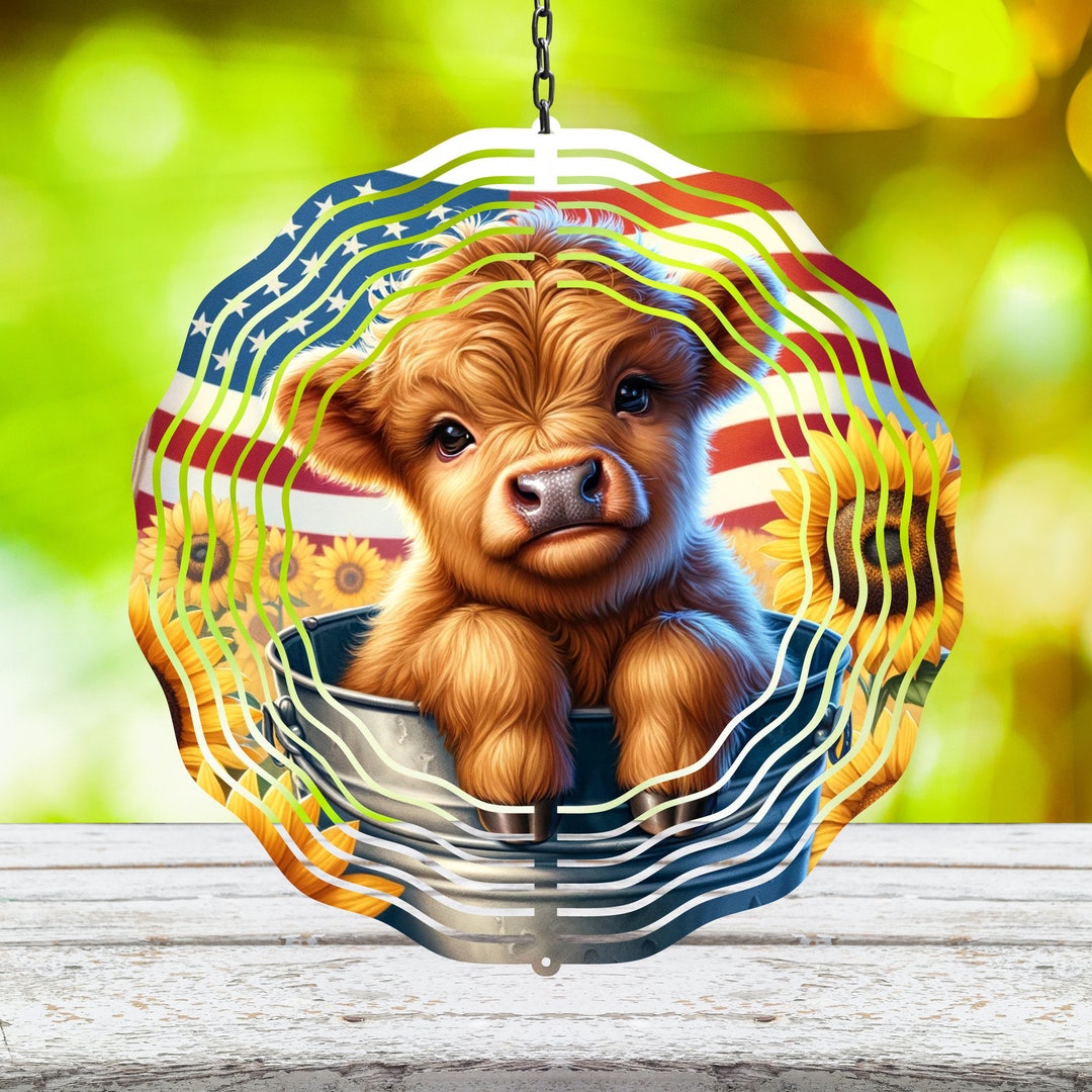 American Flag Highland Cow Wind Spinner Wind Spinner Png Wind Spinner ...