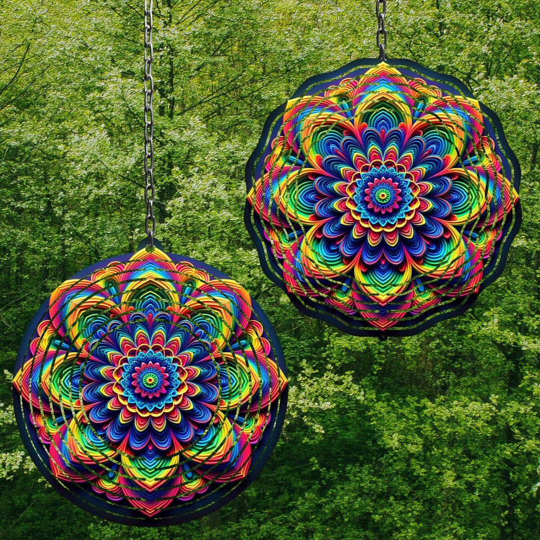 3D Neon Mandala Wind Spinner Rainbow Mandala Wind Spinner PNG ...