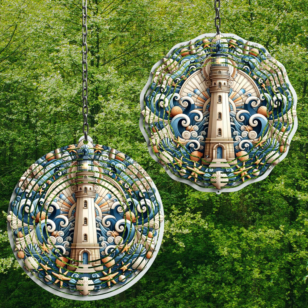 3D Lighthouse Mandala Wind Spinner Stained Glass Sublimation Design ...
