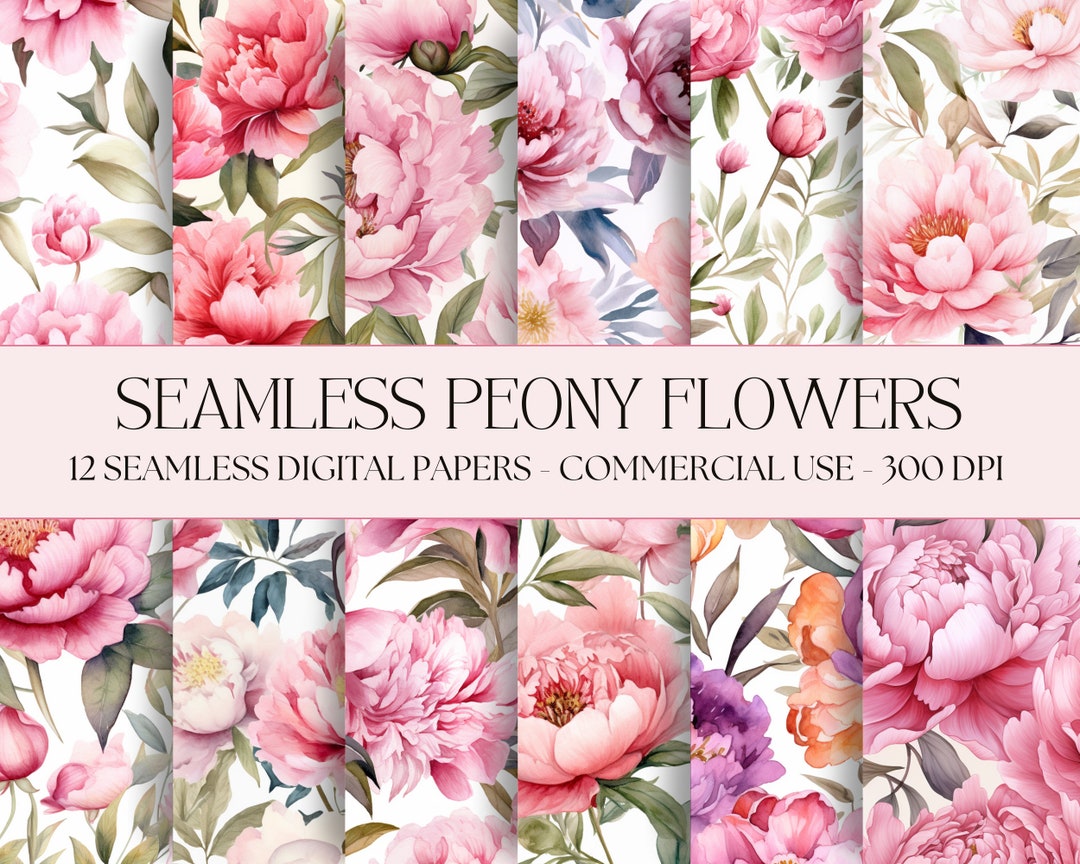 Peony Flower Digital Paper Seamless Watercolor Flower Backgrounds 12 ...