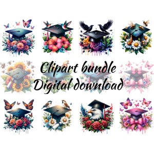 Graduation Clipart Graduation Cap Watercolor Clipart Diploma Graduate ...