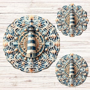 Lighthouse Mandala Wind Spinner Stained Glass Sublimation Design ...