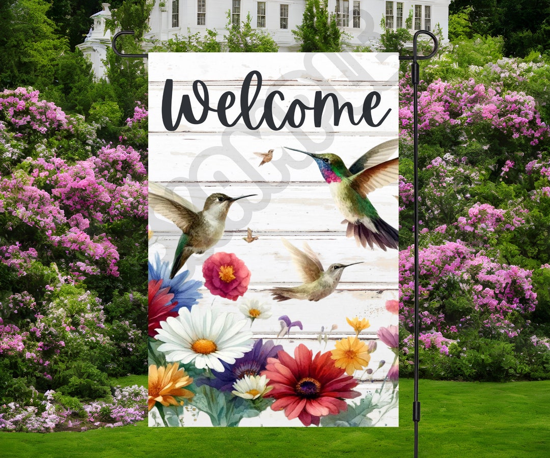 Hummingbird Garden Flag Sublimation Design 12x18 Hummingbird Flower ...