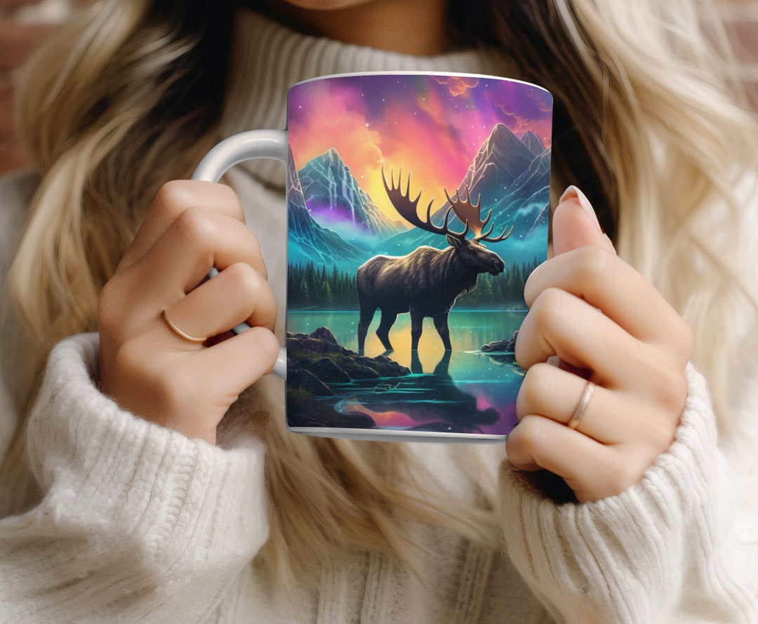 Northern Lights Moose Mug Wrap Northern Light Mug Wrap Sublimation ...