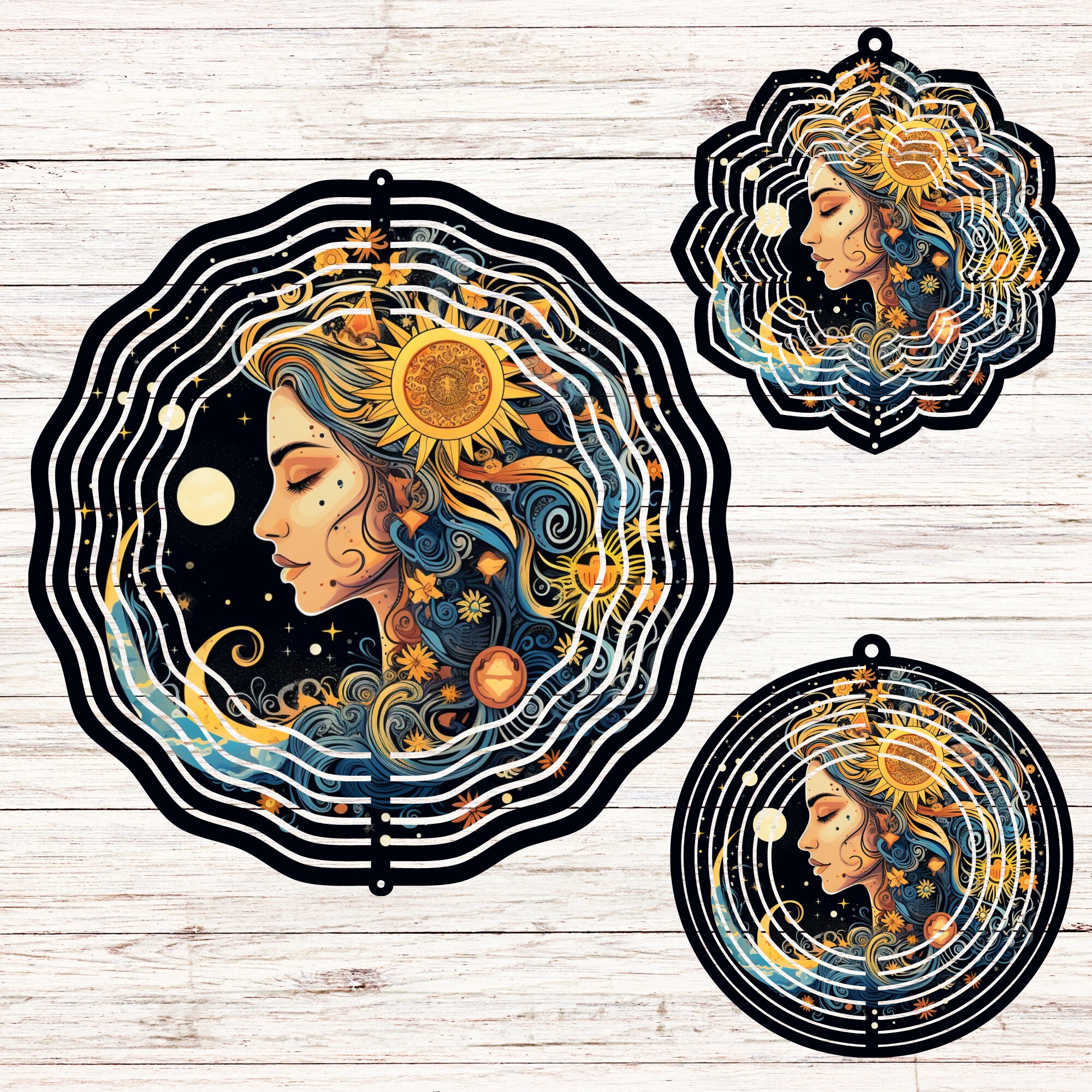 Sun Moon Wind Spinner Celestial Goddess Woman Sublimation Design ...