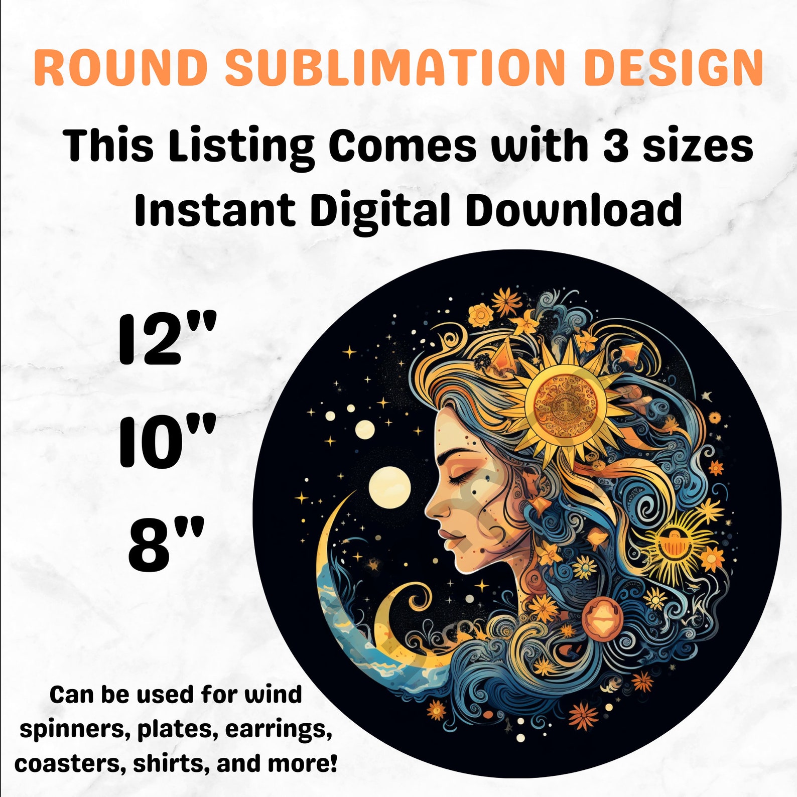 Sun Moon Wind Spinner Celestial Goddess Woman Sublimation Design ...