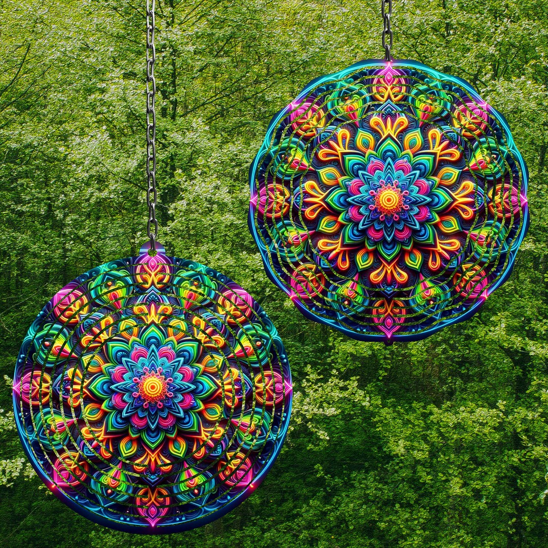 Neon Mandala Wind Spinner Rainbow Mandala Wind Spinner PNG Sublimation ...